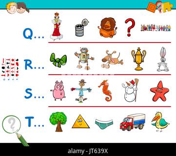 Word puzzle game worksheet with cartoon school education characters ...