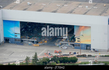 aerial view of hangers, Boeing Renton factory, Washington State, USA ...