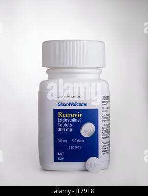 Zidovudine (azidothymidine, AZT) HIV drug molecule. Stylized skeletal ...