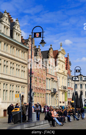 Ghent city scenes in Belgium, residential buildings, church, attractive ...