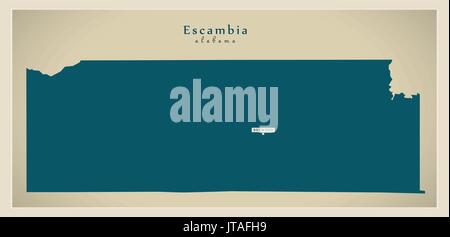 Escambia county map of Alabama USA grey illustration silhouette Stock ...