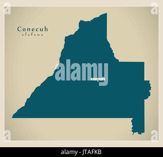 Conecuh county map of Alabama USA black inverted illustration Stock ...
