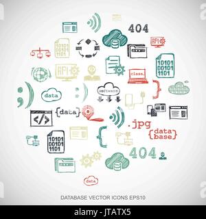 Multicolor doodles Hand Drawn Programming Icons set on White. EPS10 ...