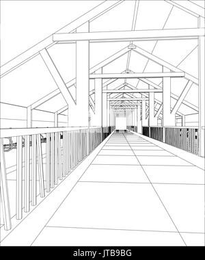 Abstract industrial building constructions indoor. Tracing illustration ...