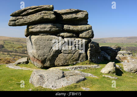 Granite Tors and exposed rocks and boulders on Dartmoor national park ...