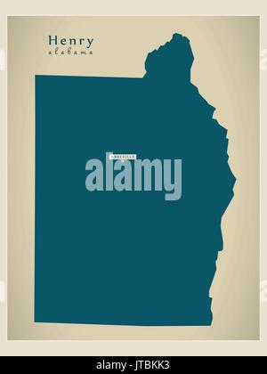 Henry county map of Alabama USA black inverted illustration Stock ...