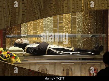 The dissected corpse of Saint Padre Pio is constantly exhibited in a ...