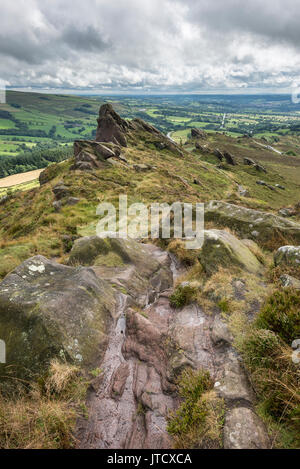 Dramatic rocky outcrops at Ramshaw rocks in the Peak District national ...
