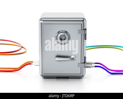 USB cables connected to steel safe. 3D illustration Stock Photo - Alamy