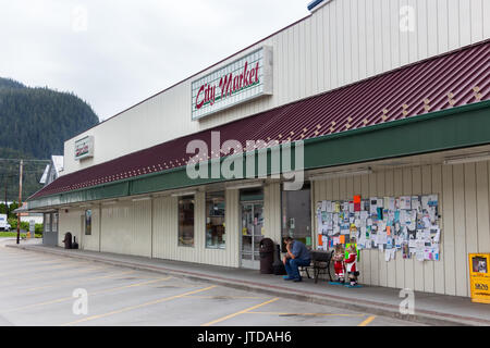 Wrangell, Alaska, USA - July 24, 2017: Street view of The City Hall at ...