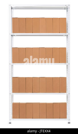 Row of brown boxes, rack stack arrangement of cardboard boxes in a ...