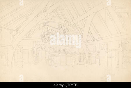 Stokesy Castle: Interior of a Raftered Hall circa 1800 by Thomas Girtin ...