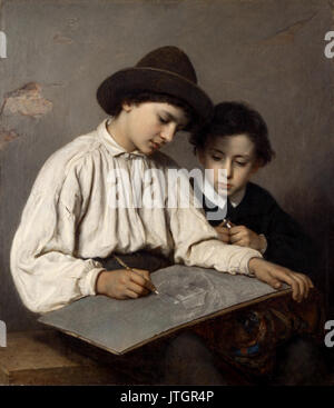 *Ritande gossar* (1866) by Sofie Ribbing depicts a group of boys in a ...