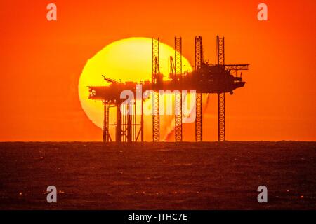 Hamilton oil rig off the Southport coastline. Southport, Merseyside ...