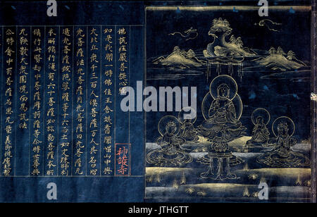 The frontispiece of a Sutra, depicting the Preaching Buddha, shows the ...