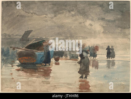 'On the Sands' (1881) by Winslow Homer captures a serene coastal scene ...