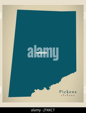 Pickens county map of Alabama USA grey illustration silhouette Stock ...