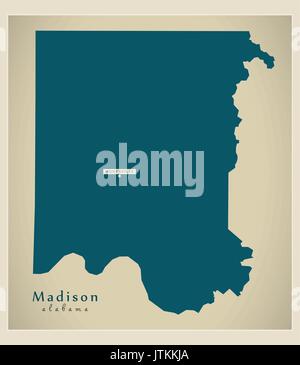 Madison county map of Alabama USA with American national flag ...