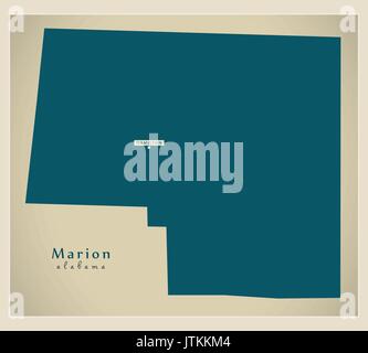 Marion county map of Alabama USA with American national flag ...