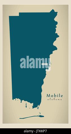 Mobile county map of Alabama USA black inverted illustration Stock ...