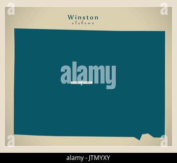 Winston county map of Alabama USA grey illustration silhouette Stock ...