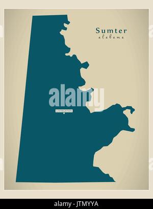 Sumter county map of Alabama USA with American national flag ...