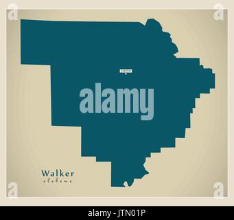 Walker county map of Alabama USA black inverted illustration Stock ...