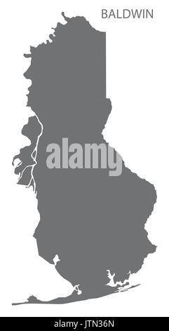 Baldwin county map of Alabama USA black inverted illustration Stock ...