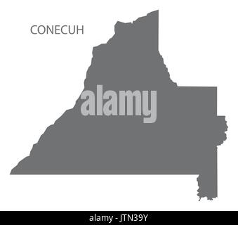 Conecuh county map of Alabama USA black inverted illustration Stock ...