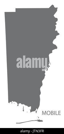 Mobile county map of Alabama USA black inverted illustration Stock ...