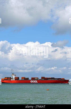 Large container ships loaded with foreign trade goods arrive at or ...