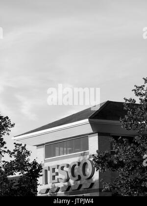 Tesco Extra supermarket name over store entrance, company founded by ...