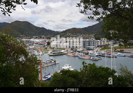Picton Harbour Marlborough Sounds South Island New Zealand aerial Stock ...