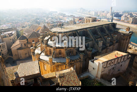 Panorama of Tortosa with Cathedral from Suda castle. Spain Stock Photo ...