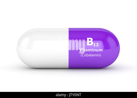 3d Illustration of Vitamin B12 Capsule with formule, isolated white ...