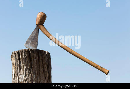 A traditional African axe with a head made from hand-forged steel and ...