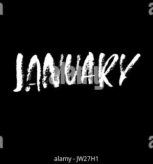 January month - hand lettering inscription to design, black and white ...