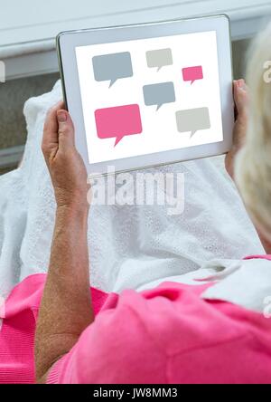 Woman's hands using smartphone with blank screen over white background ...