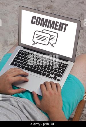 Digital composite of Comment text and chat graphic on laptop screen ...