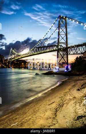 Hercilio Luz Bridge at dusk. Florianopolis, Santa Catarina state ...