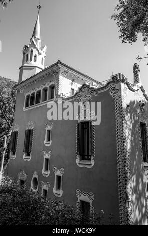 The Antoni Gaudi mansion and museum at Park Guell - Casa Gaudi Stock ...