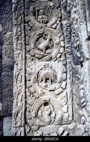 Mysterious bas relief carving depicting a dinosaur at the ancient Ta ...