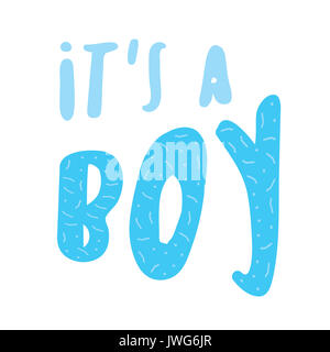 Blue word boy cartoon text. Hand drawn watercolor illustration isolated ...