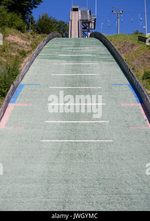 Artificial turf at the landing area of a ski jump during summertime ...