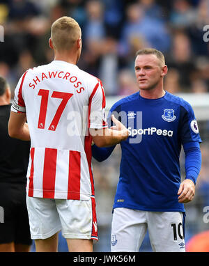 Everton's Wayne Rooney (left) and Stoke City's Joe Allen in action ...