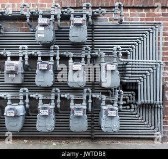 An array of natural gas meters metering gas usage by individual ...