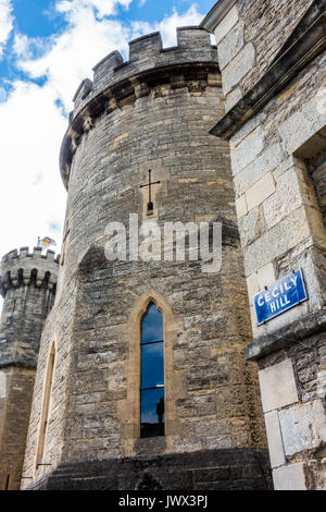 Historic Cecily Hill Barracks (faux medieval) castle, at the entrance ...