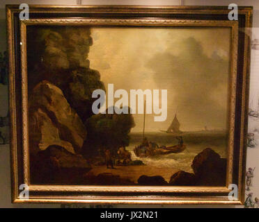 Thomas Luny, 'Smugglers unloading barrels in a rocky cave entrance ...