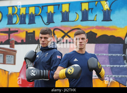 Boxing Twins Pat (left), Luke McCormack (right) and Callum French pose ...