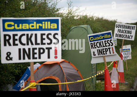 Anti-fracking posters and tents outside the gates of Quadrilla's ...